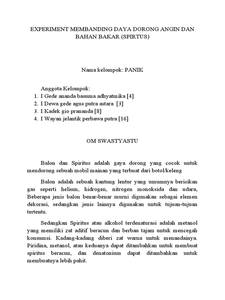 Experiment Membanding Daya Dorong Angin Dan Bahan Bakar | PDF | Seni ...