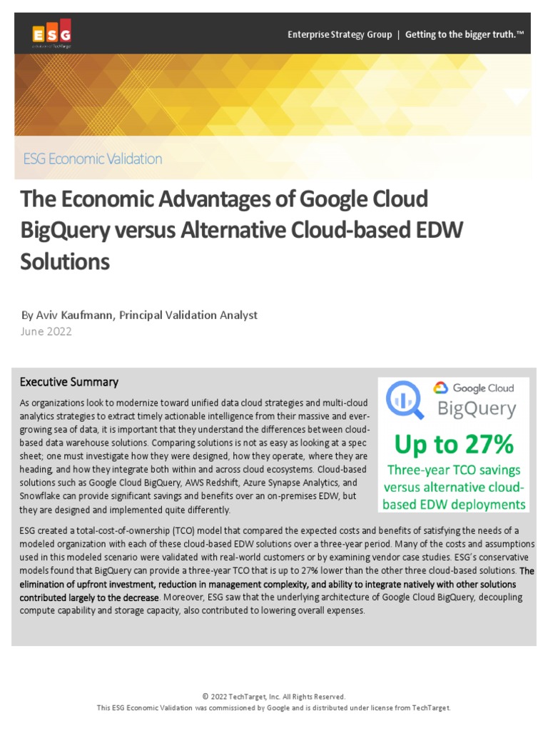 Esg Economic Validation Google Bigquery Vs Cloud Based Edws Jun 2022 | PDF | Cloud Computing ...