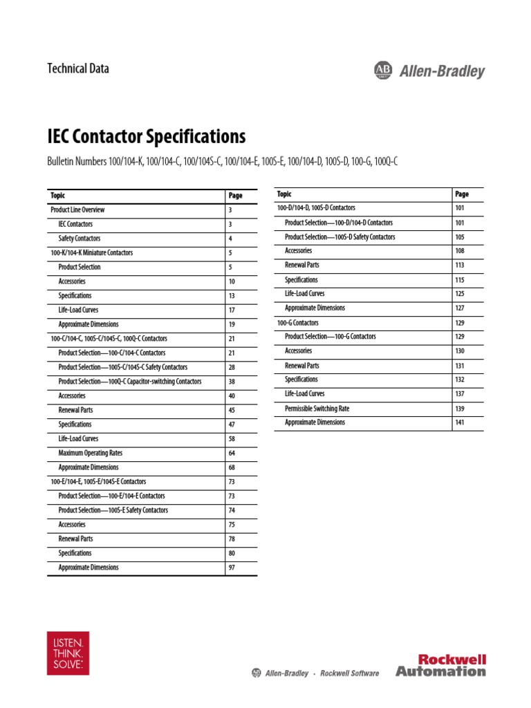 IEC Contactor Specifications: Technical Data | PDF | Alternating ...