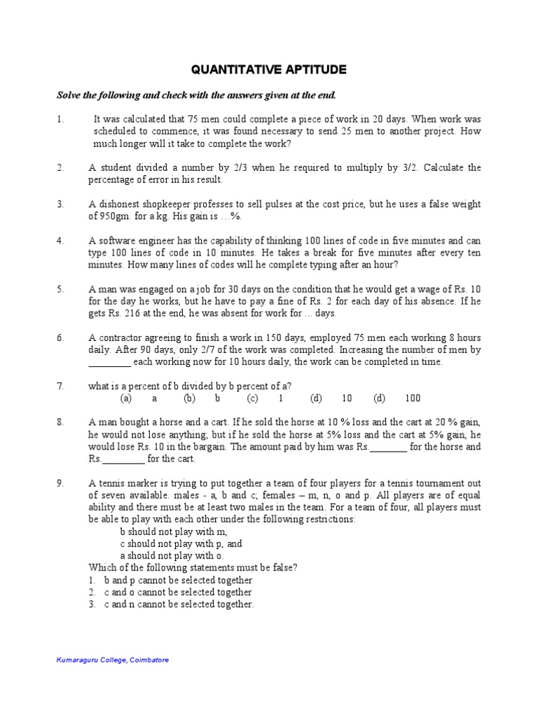 Quantiative Aptitude | PDF | Teaching Mathematics | Science