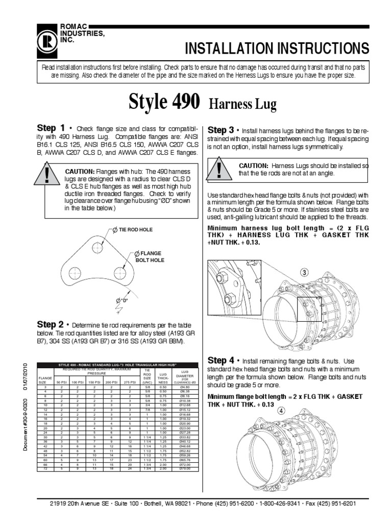 Style 490: Installation Instructions Harness Lug | PDF | Screw ...