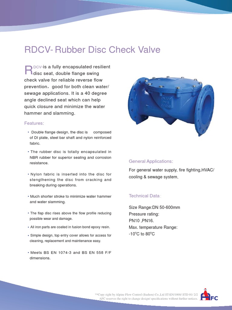 Swing Check Valve Rubber Disc | PDF | Valve | Mechanical Engineering