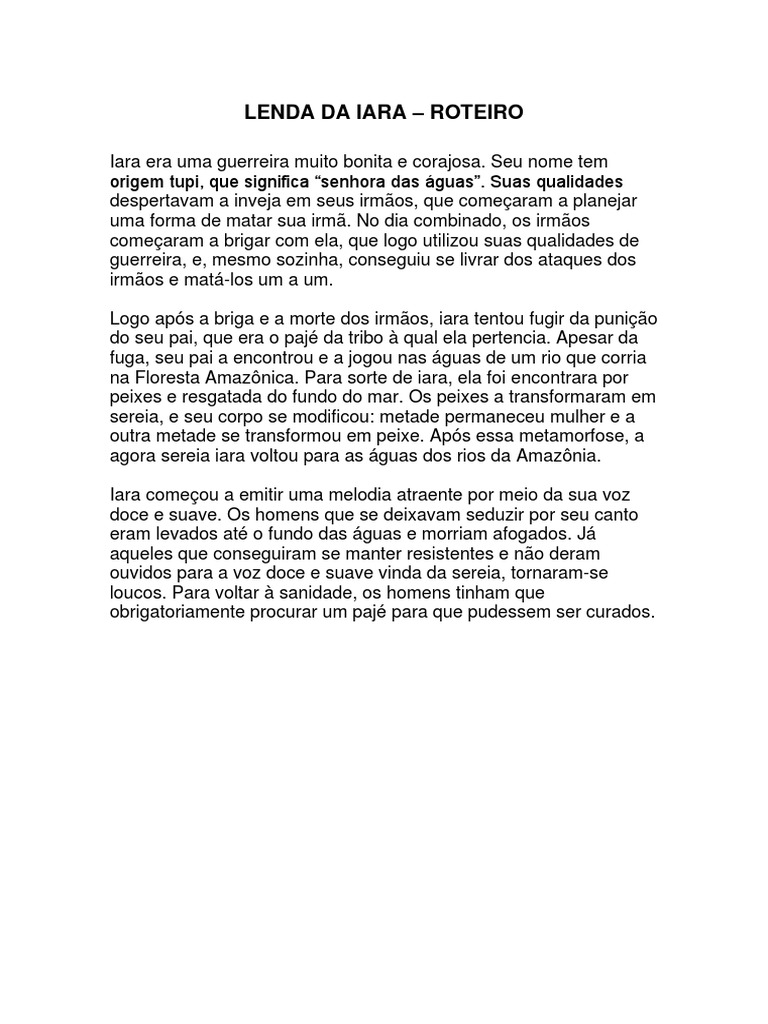 Lenda Da Iara | PDF