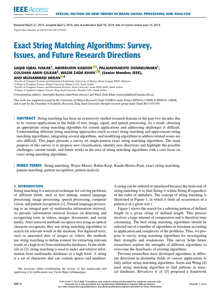 Exact String Matching Algorithms Survey Issues And Future Research Directions Pdf Algorithms