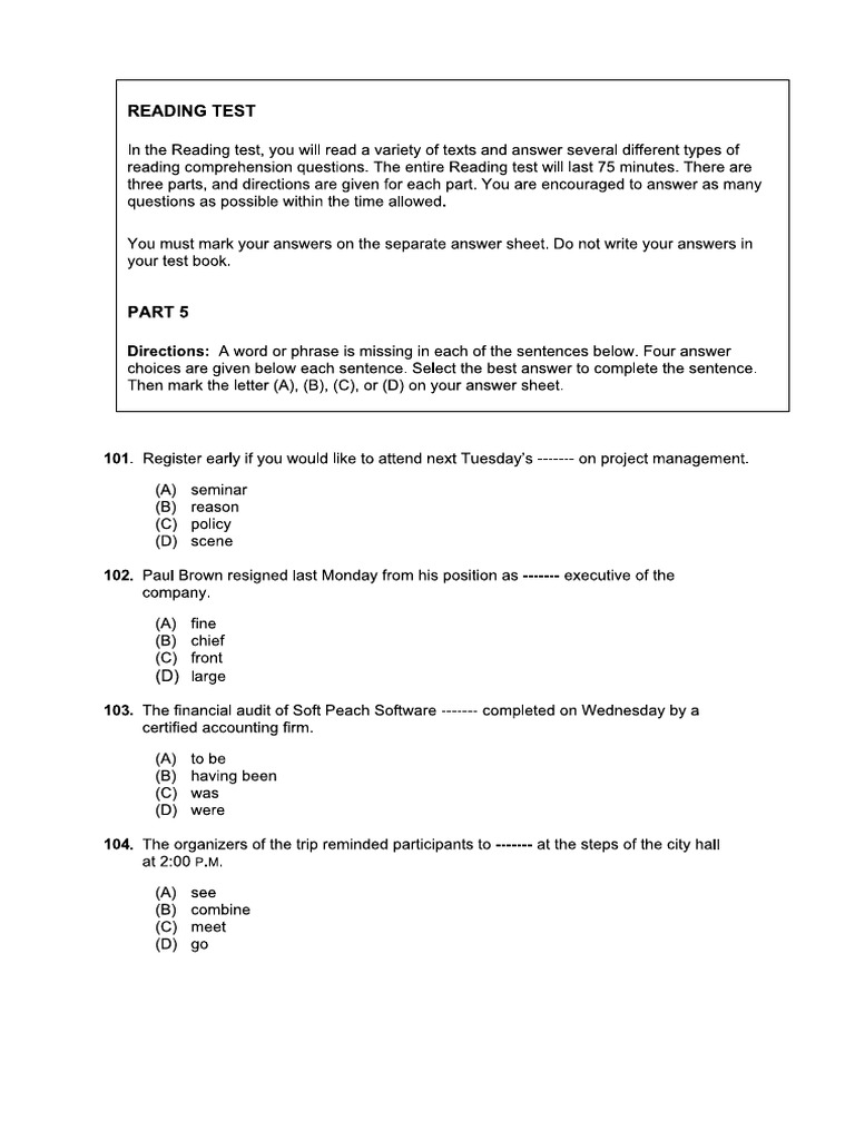Updated TC - New TOEIC Sample Test | PDF