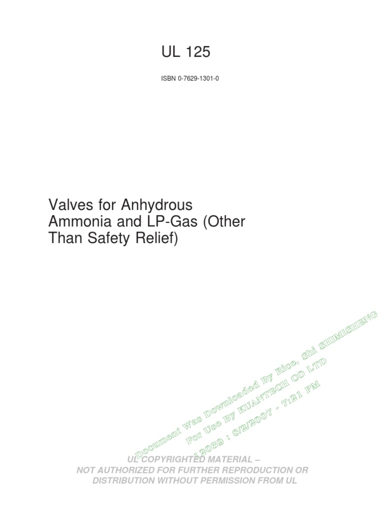 Norma - UL 125-2007 Standard For Valves For Anhydrous Ammonia and LP ...