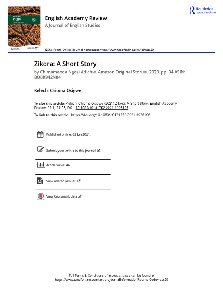 Zikora: A Short Story: English Academy Review | PDF | Childbirth | Mother