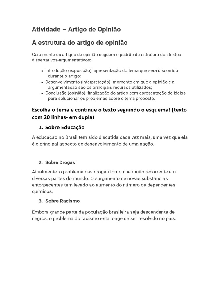 Atividade - Artigo de Opinião | PDF