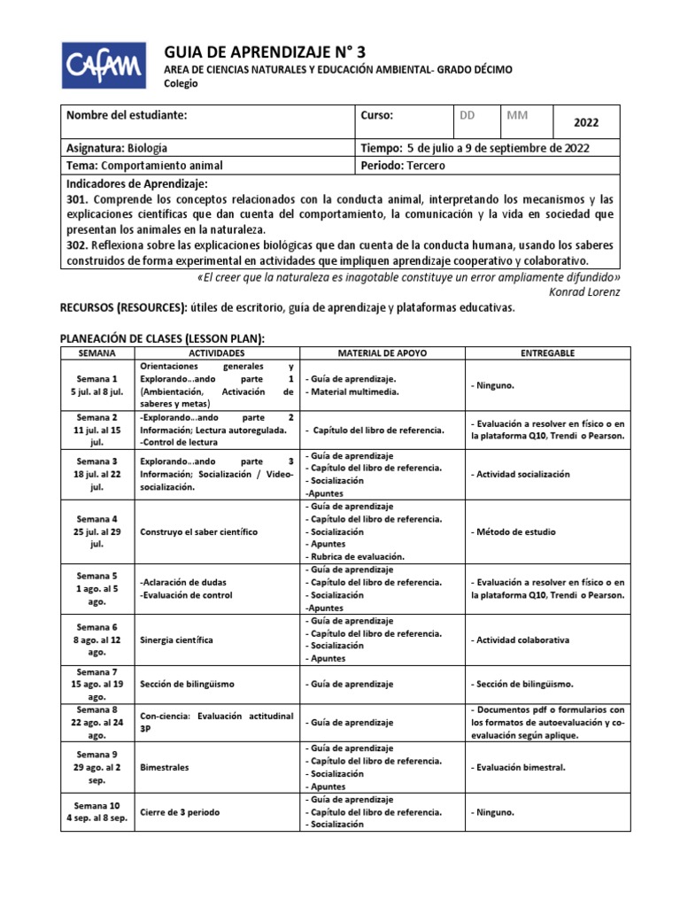 Ga - 3 - Biolog - A - 10 | PDF | Evaluación | Aprendizaje