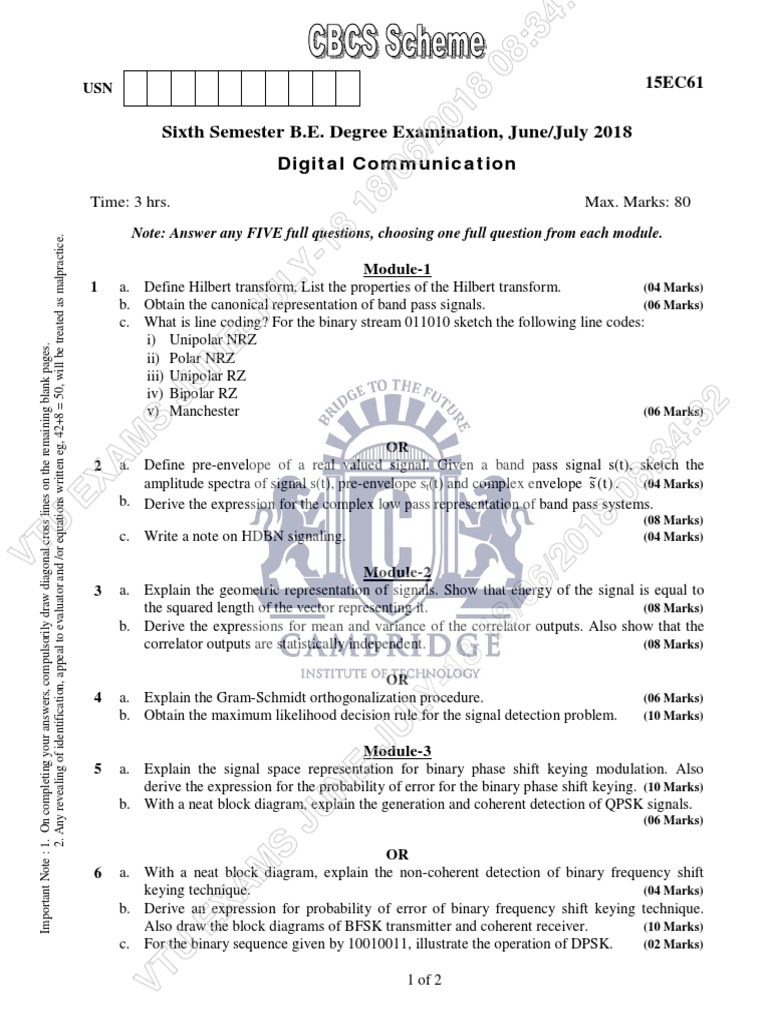 Digital Communication 15ec61 06 2018 Pdf Modulation Data Transmission