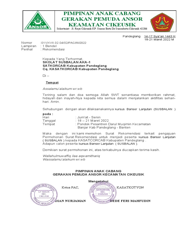 Format Calon Peserta Susbalan | PDF