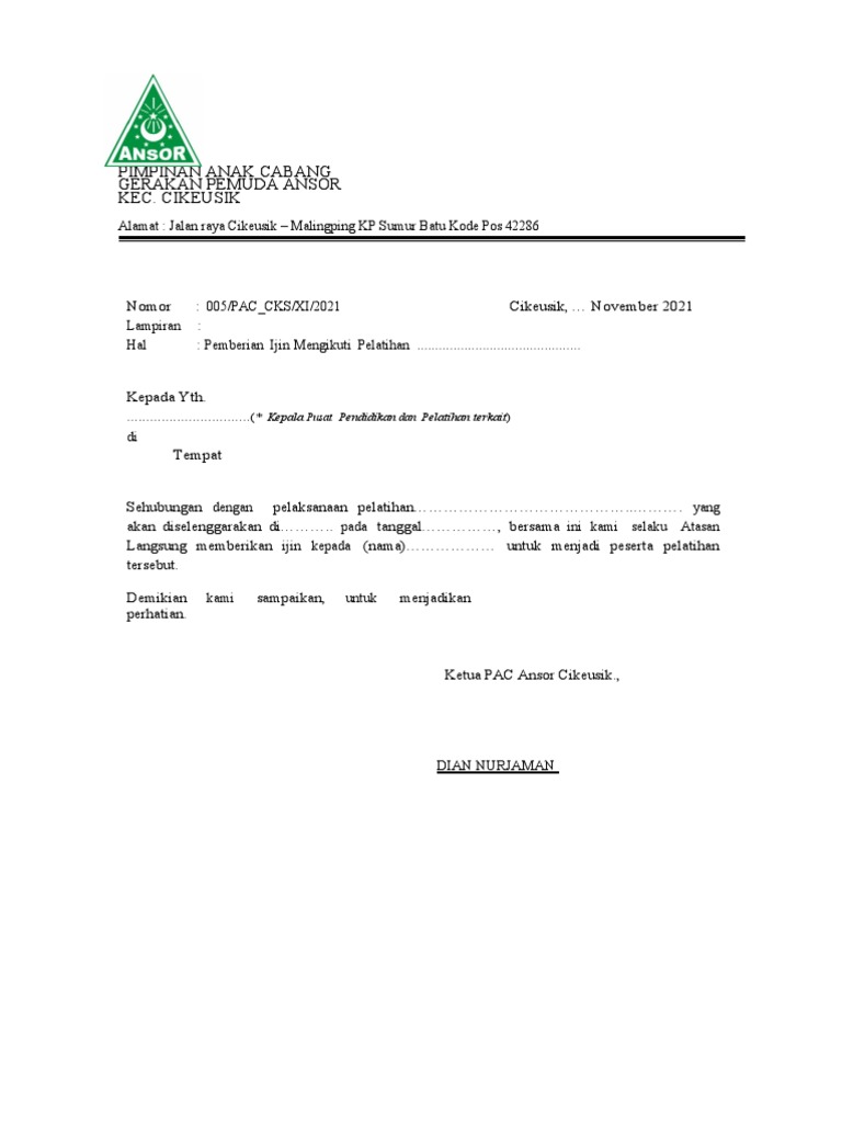 Format Surat Pengantar Diklat | PDF