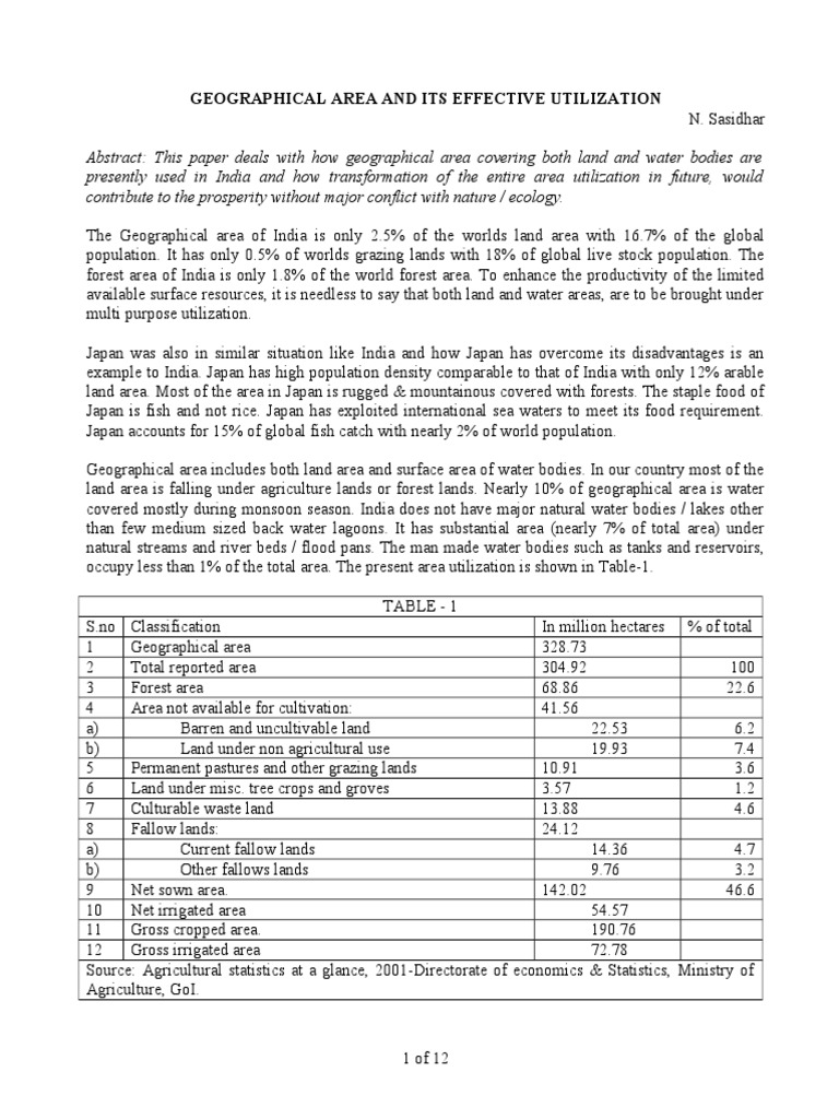 Geographical Area and Its Effective Utilization | PDF | Natural ...
