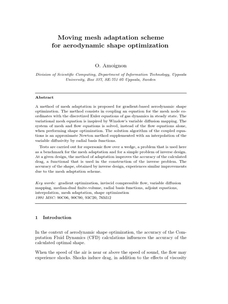 Moving Mesh Adaptation Scheme For Aerodynamic Shape Optimization ... Moving Mesh Adaptation Scheme For Aerodynamic Shape Optimization ...