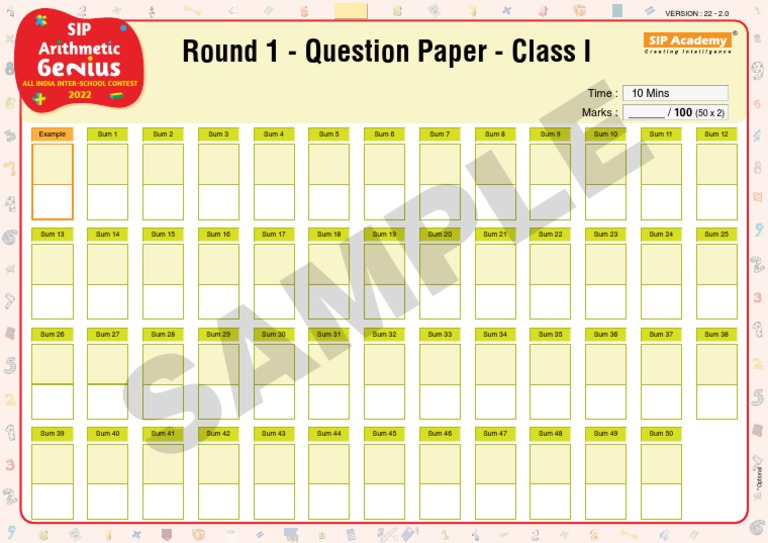 Round 1 - Question Paper - Class I: Sample | PDF