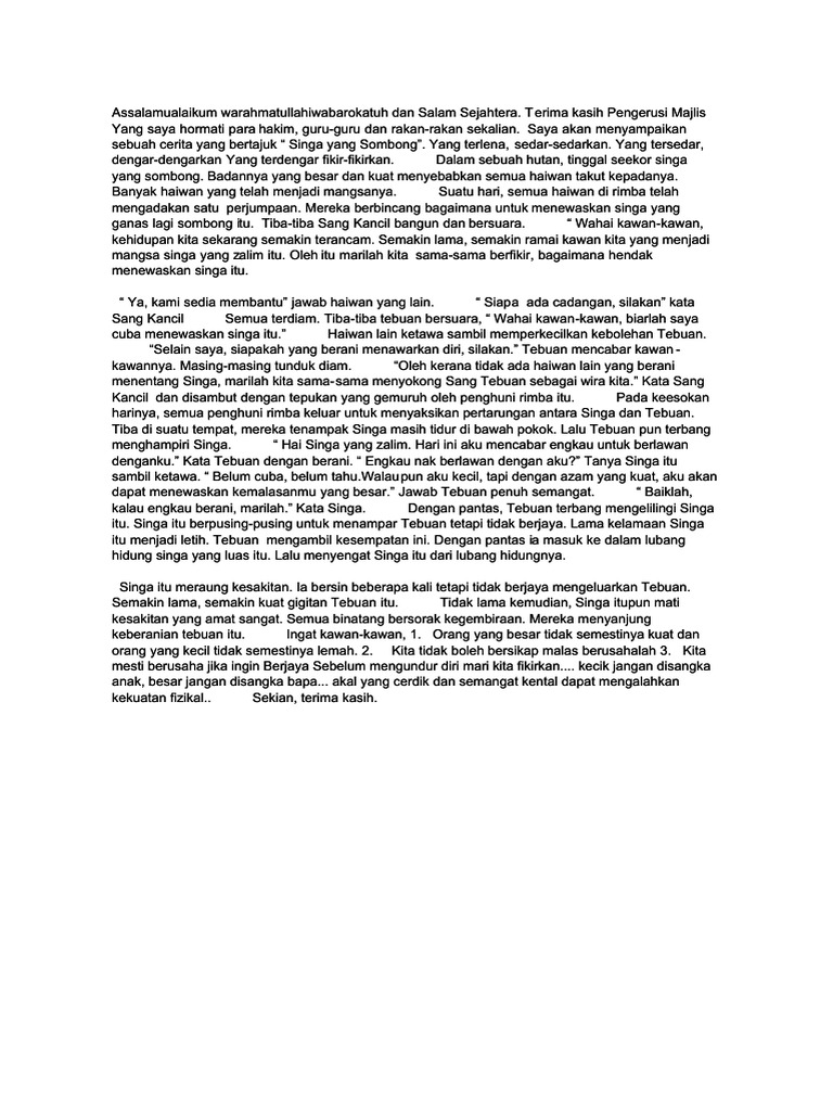 Qdoc - Tips Skrip Pertandingan Bercerita Bahasa Melayu Tahap 1 | PDF