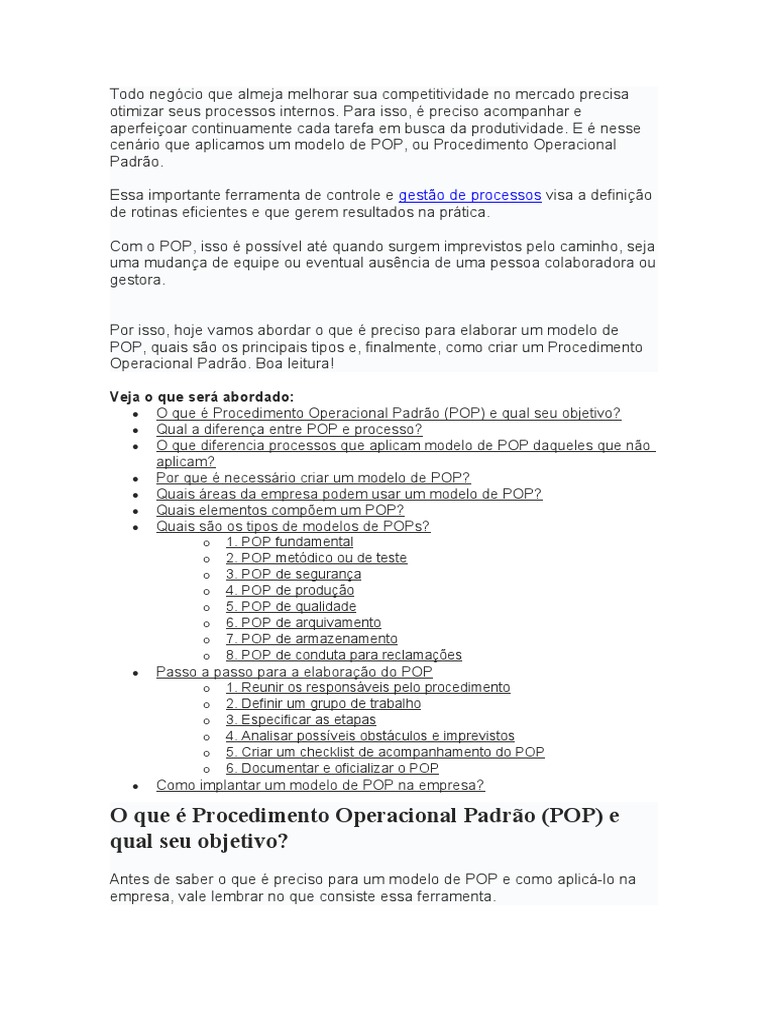 Tudo Sobre POP | PDF | Qualidade (negócios) | Padronização