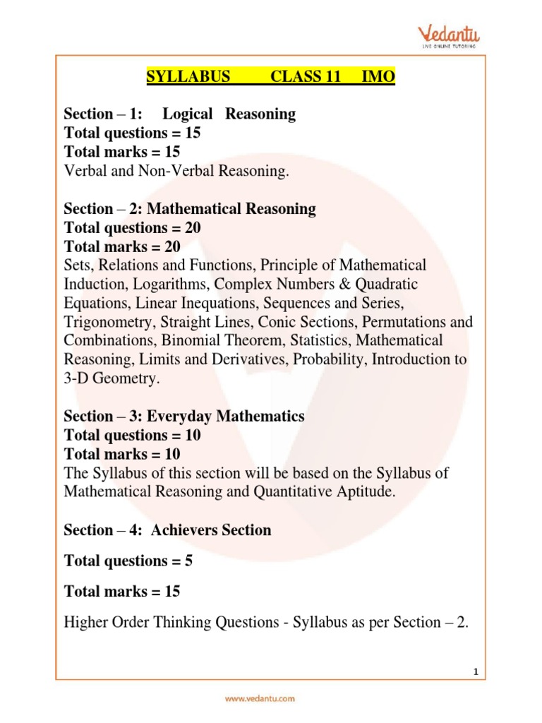 IMO Maths Syllabus For Class 11 | PDF