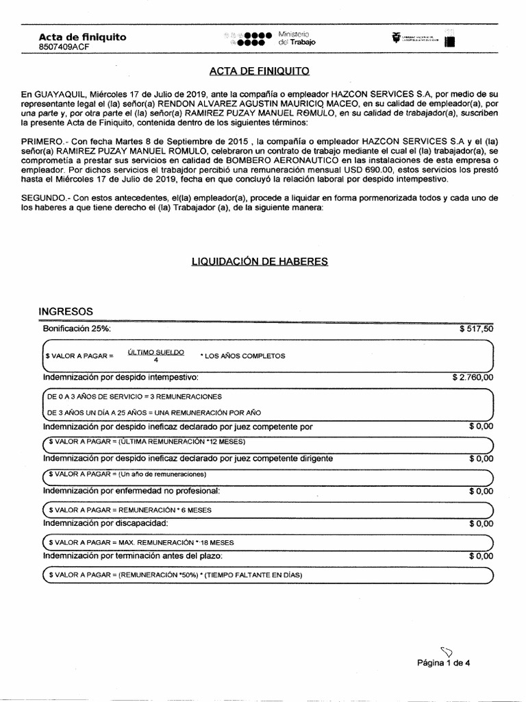 Acta de Finiquito 8507409acf | PDF