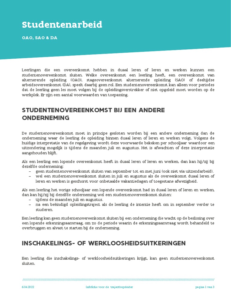 Infofiche Voor de Trajectbegeleider - Studentenarbeid | PDF