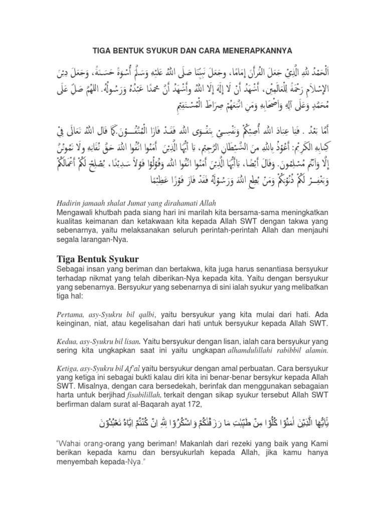Tiga Bentuk Syukur Dan Cara Menerapkannya | PDF