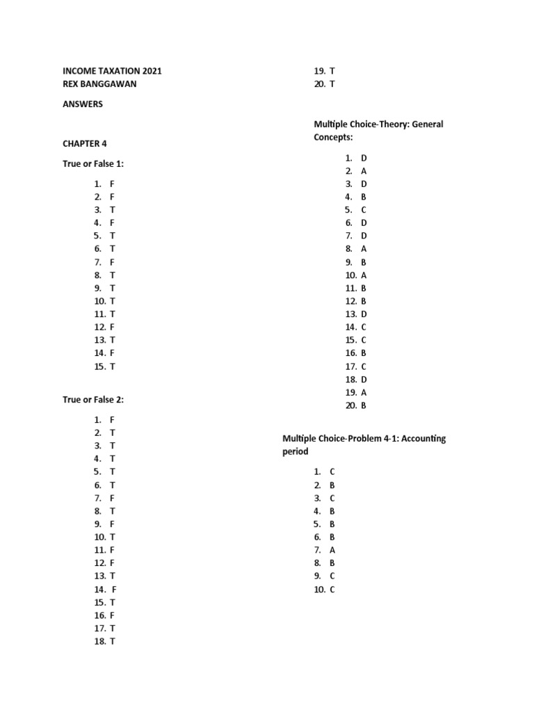 Income Taxation Answer Key 2021 | PDF | Taxes | Government Finances