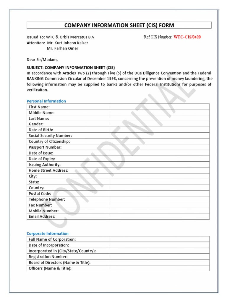 Template - Client Information Sheet CIS | PDF | Finance & Money ...