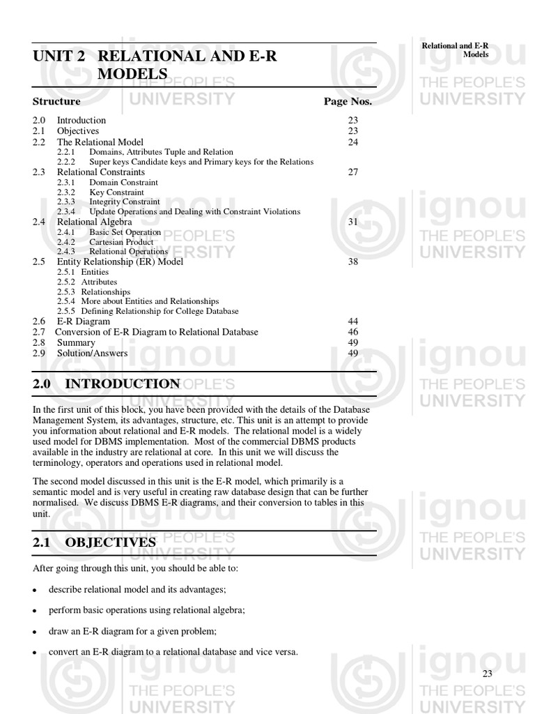 Unit 2 Relational and E-R Models: Structure Page Nos | Download Free ... Unit 2 Relational and E-R Models: Structure Page Nos | Download Free ...