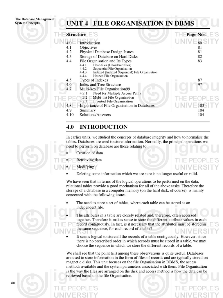 Unit 4 File Organisation in DBMS: Structure Page Nos | PDF | Database Index | Computer Data Storage