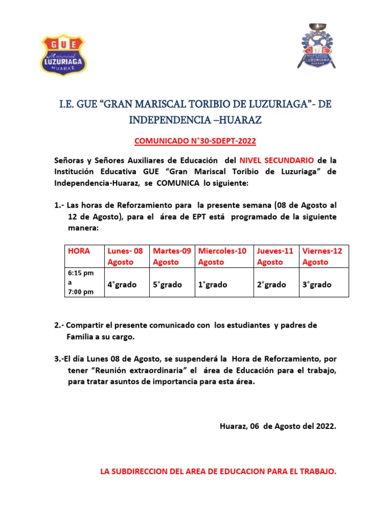 Comunicado 030-Ept 2022 | PDF