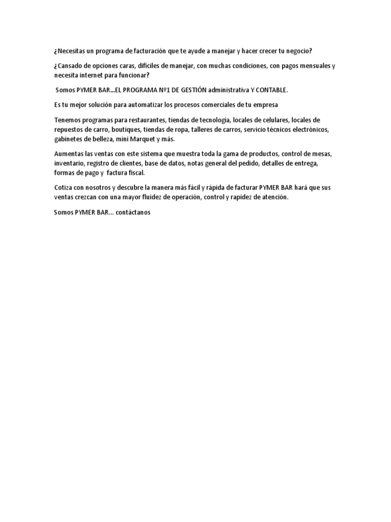 Programa de Facturación PYMER BAR | PDF | Negocios | Finanzas y dinero