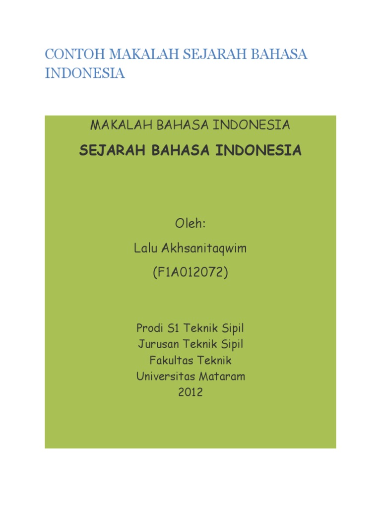 Contoh Makalah Sejarah Bahasa Indonesia | PDF