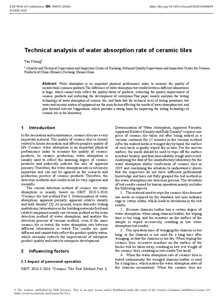 Technical Analysis of Water Absorption Rate of Ceramic Tiles | PDF ...