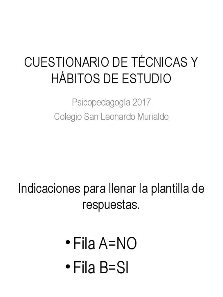 Cuestionario de Técnicas y Hábitos de Estudio | PDF