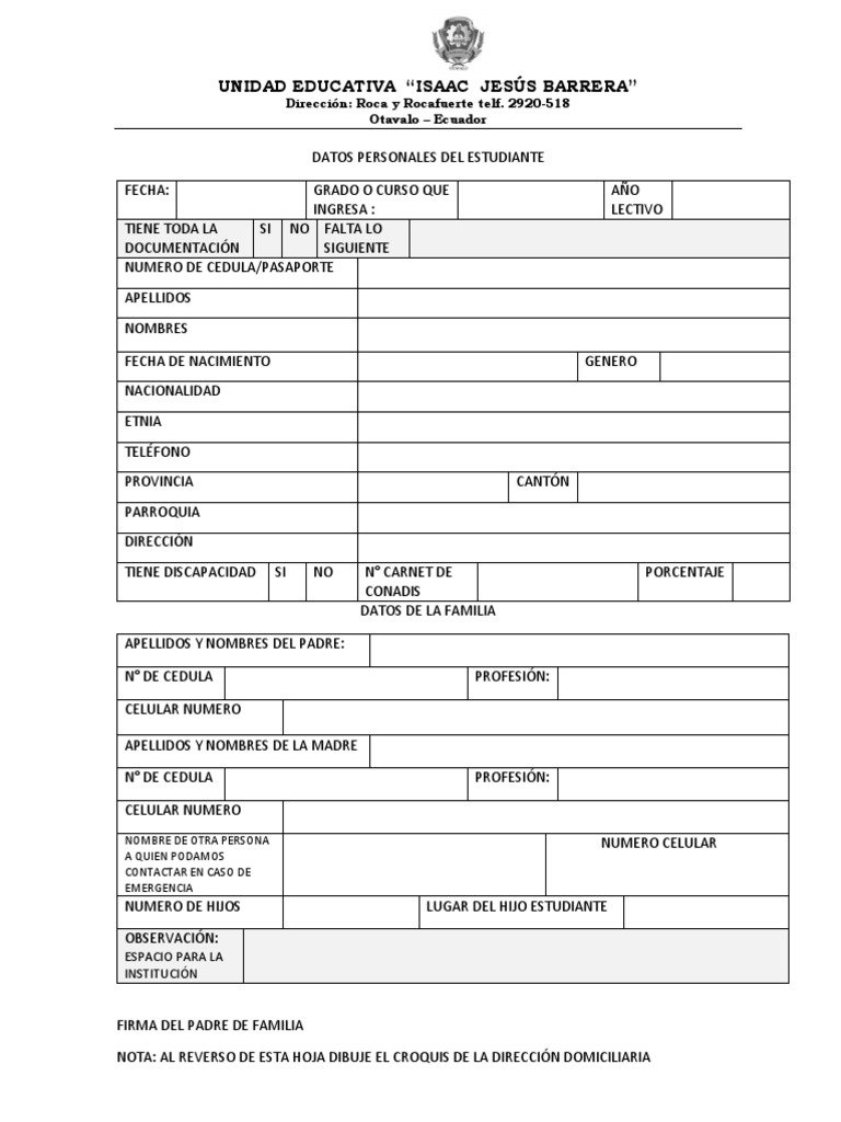 Datos Personales Del Estudiante | PDF