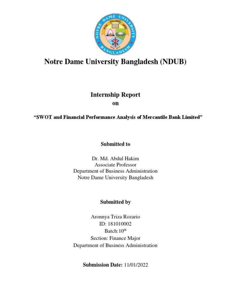 Notre Dame University Bangladesh (NDUB) : Internship Report | PDF ...