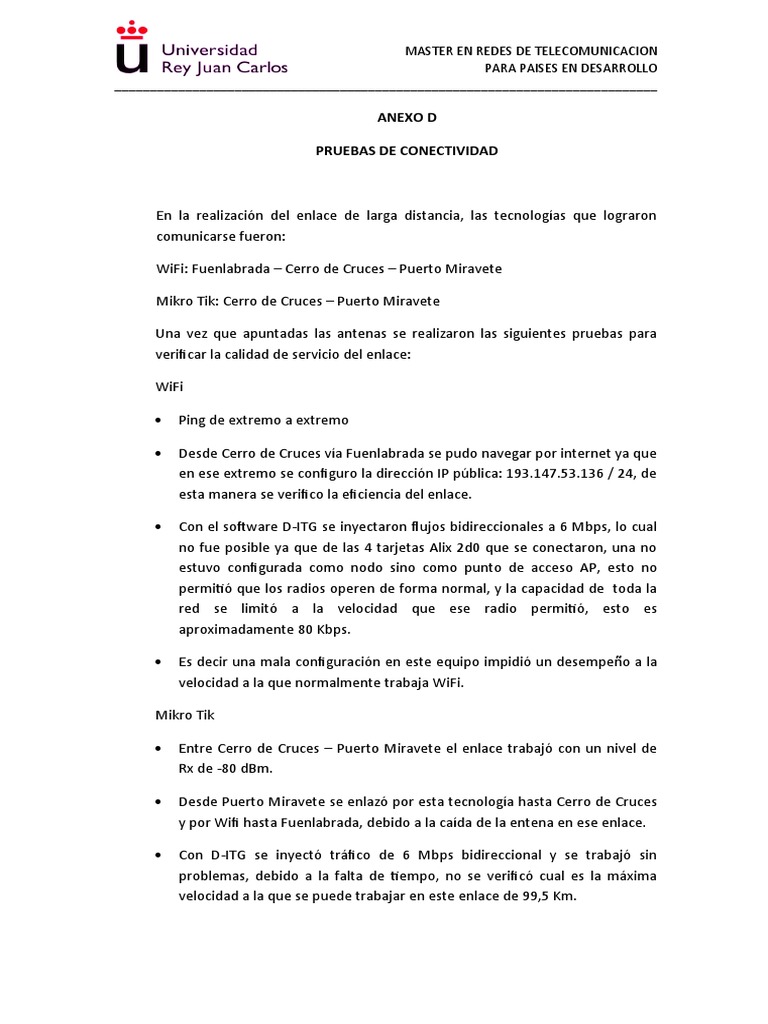 Anexo D PRUEBAS DE CONECTIVIDAD | PDF | Informática