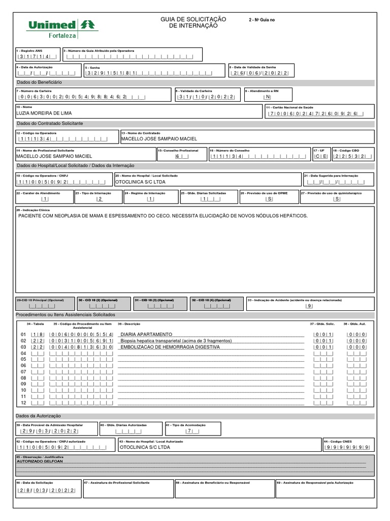 Guia de Solicitação de Internação | PDF | Ciências da Saúde ...