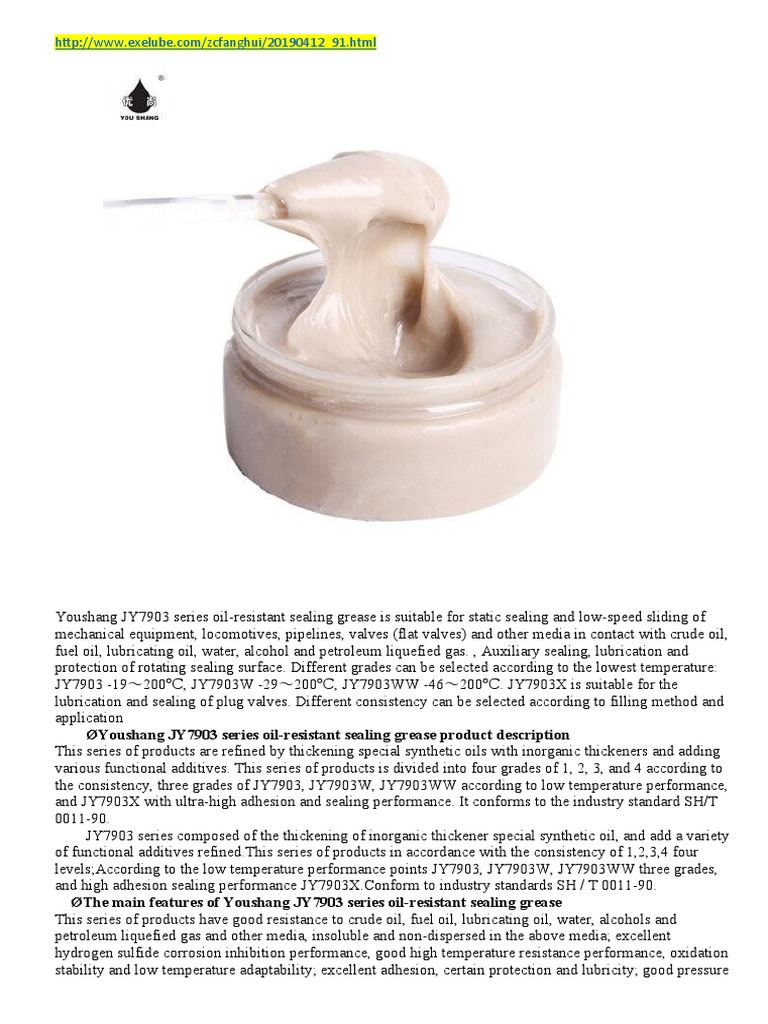 JY7903 Series Oil-Resistant Sealing Grease | PDF | Lubricant | Petroleum