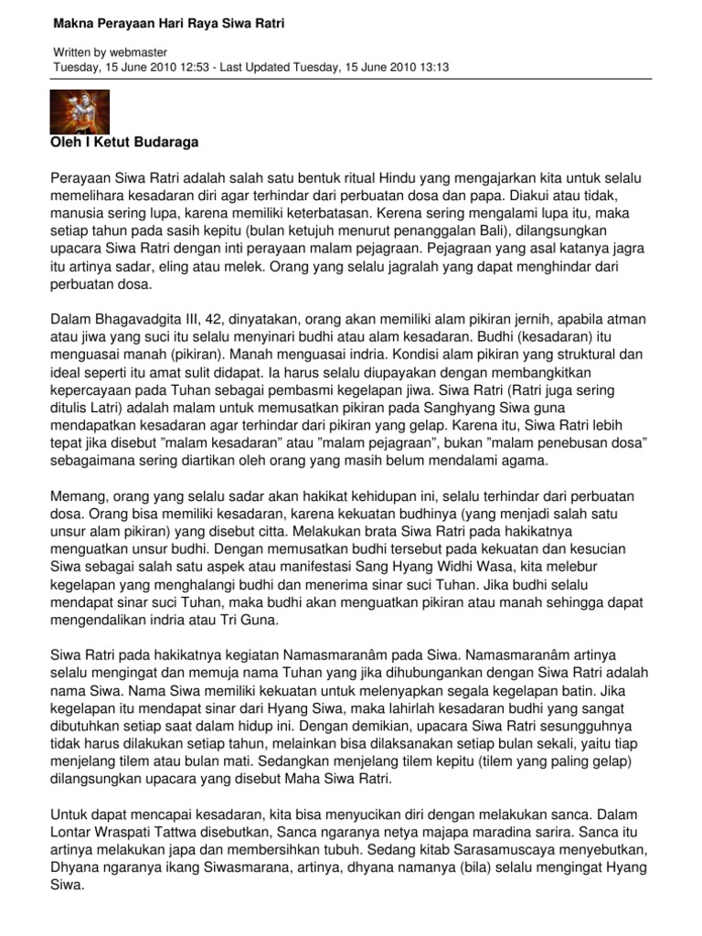 Makna Siwa Ratri bagi Umat Hindu | PDF