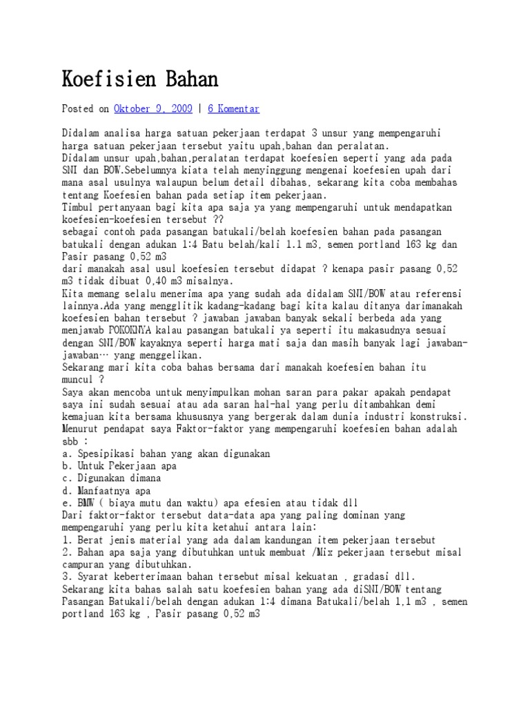 Koefisien Bahan | PDF