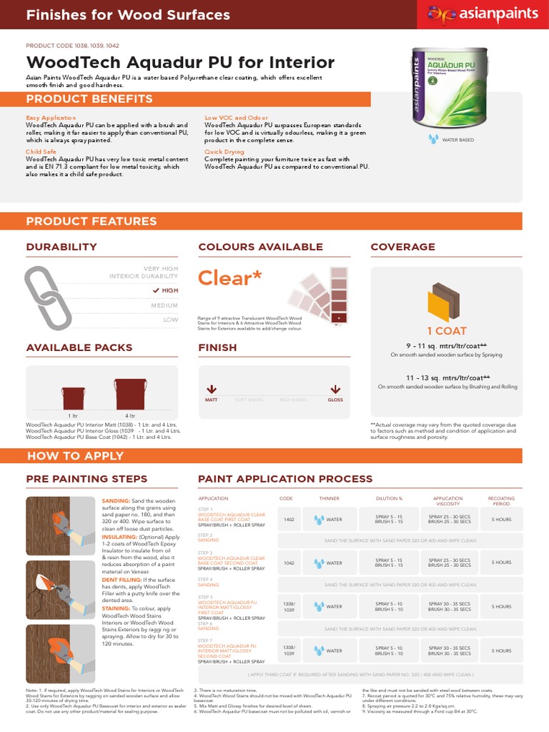 WoodTech Aquadur PU For Interior | PDF | Paint | Materials