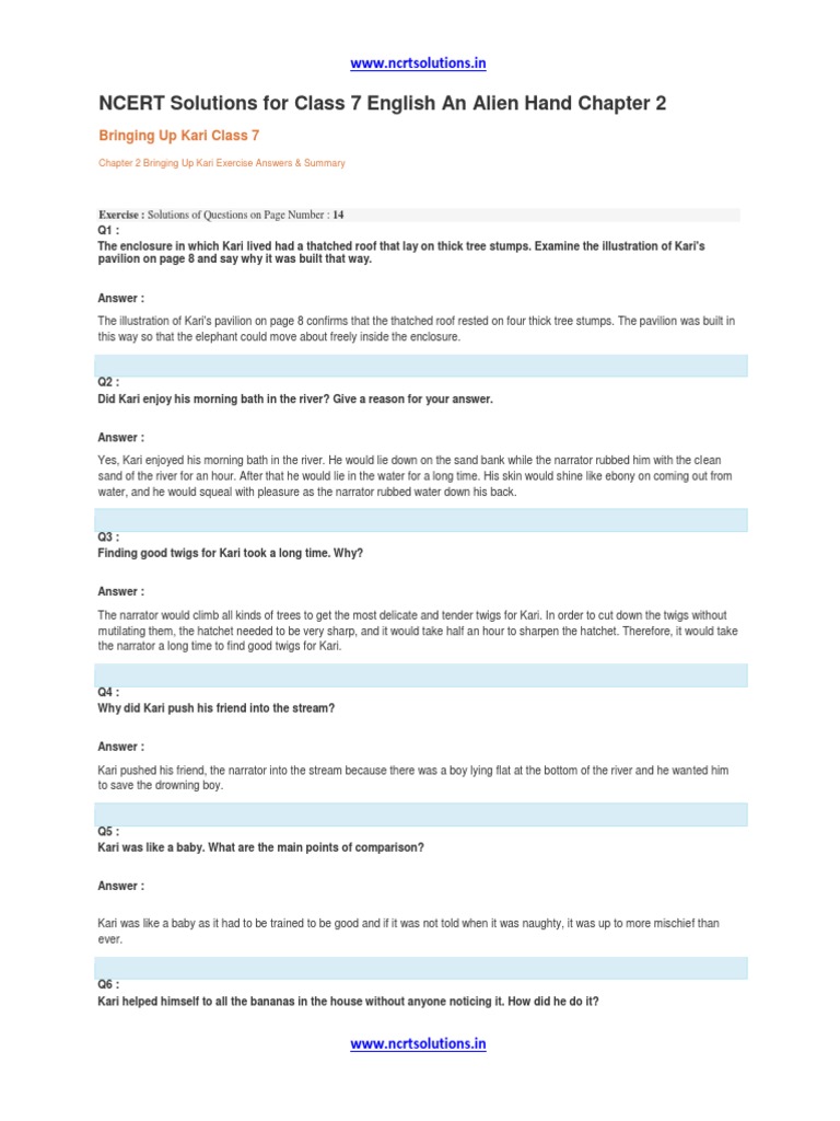 NCERT Solutions For Class 7 English An Alien Hand Chapter 2 | PDF