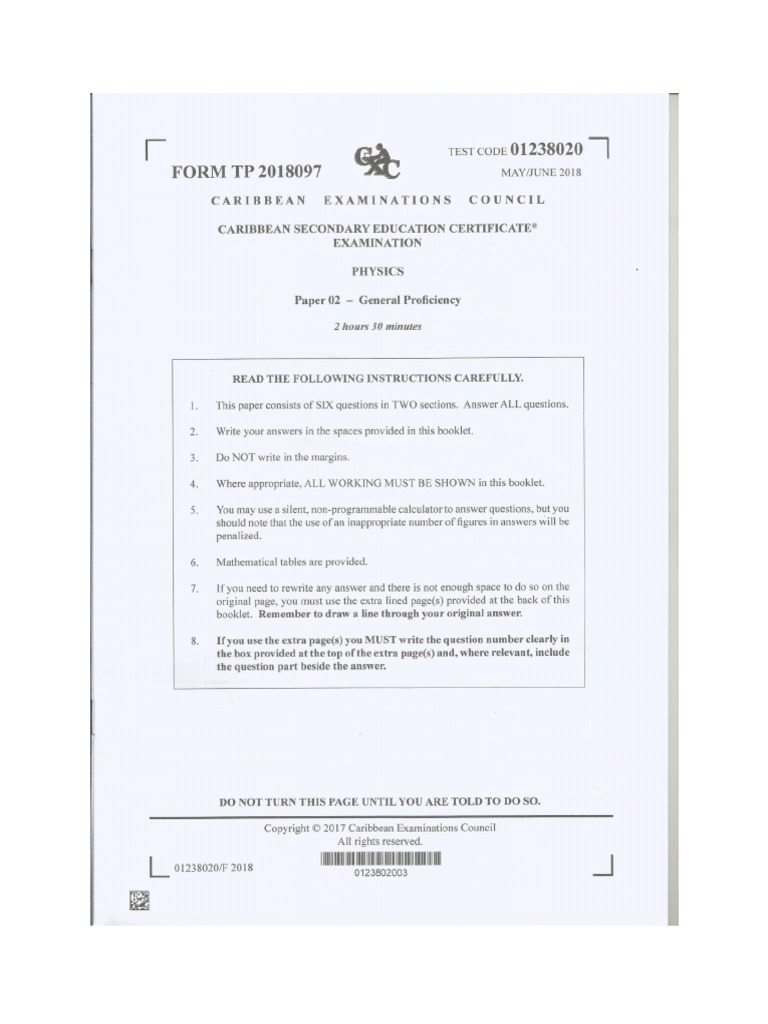 CSEC Physics June 2018 P2 | PDF