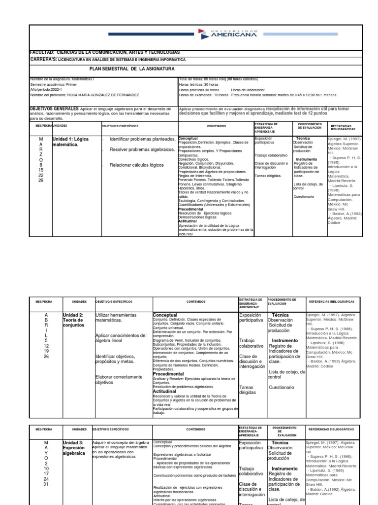 Plan Semestral en PDF | PDF | Matemáticas | Evaluación