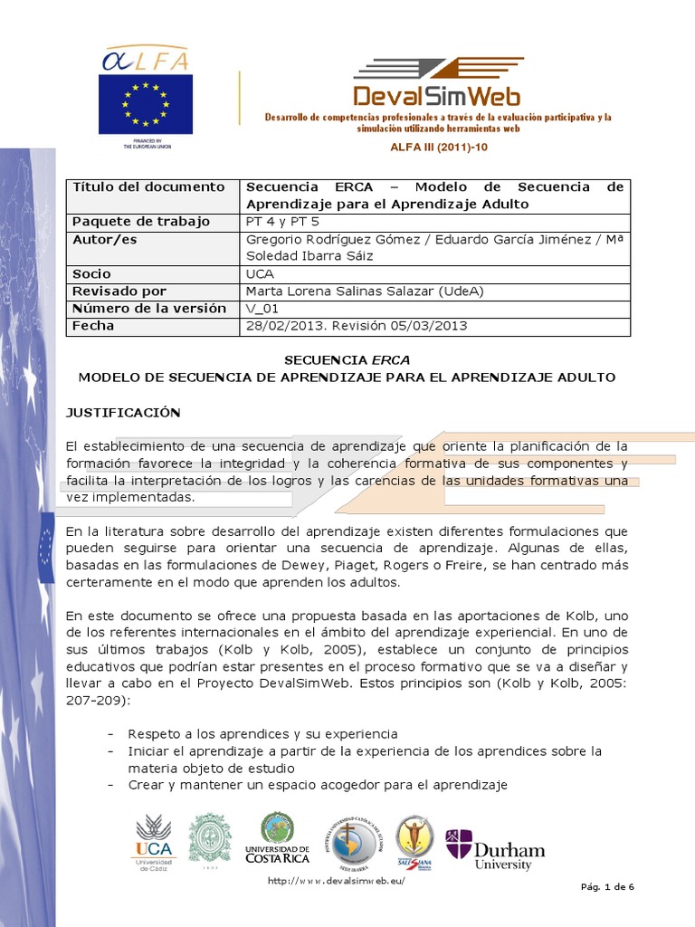 Secuencia Erca Modelo de Secuencia de Aprendizaje para El Aprendizaje Adulto | Descargar gratis ...