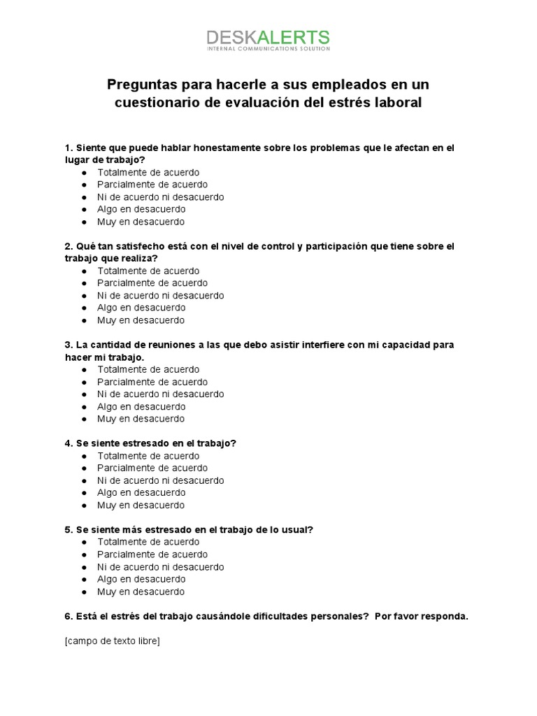 Workplace Stress Assessment Questionnaire SPA (29296) | PDF