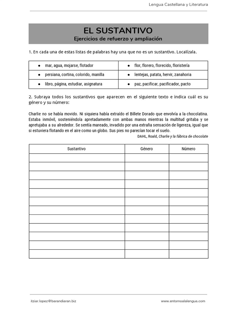 Ejercicios de Sustantivos para Estudiantes | PDF