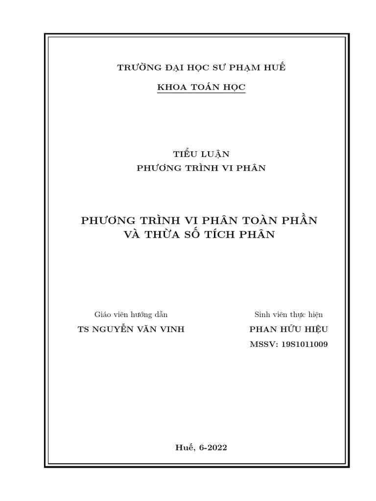 Phương Trình Vi Phân Toàn Phần Và Thừa Số Tích Phân | PDF