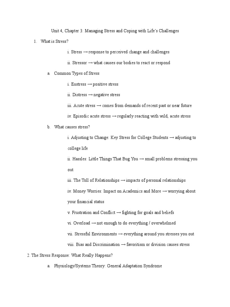 Unit 4, Chapter 3 - Managing Stress and Coping With Life's Challenges | PDF | Stress (Biology ...